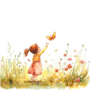 10 Girl and Butterfly Clipart, Little Girl, Printable Watercolor ...