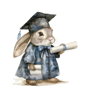 13 Graduation Bunny Clipart, Rabbit Clipart, Printable Watercolor ...