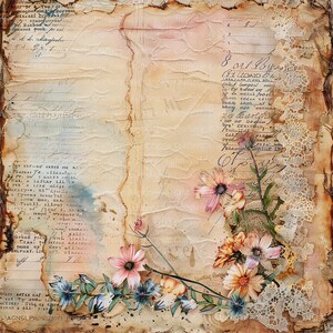 18 Wildflowers and Lace Papers, 12 X 12 Digital Paper Pack, Junk ...