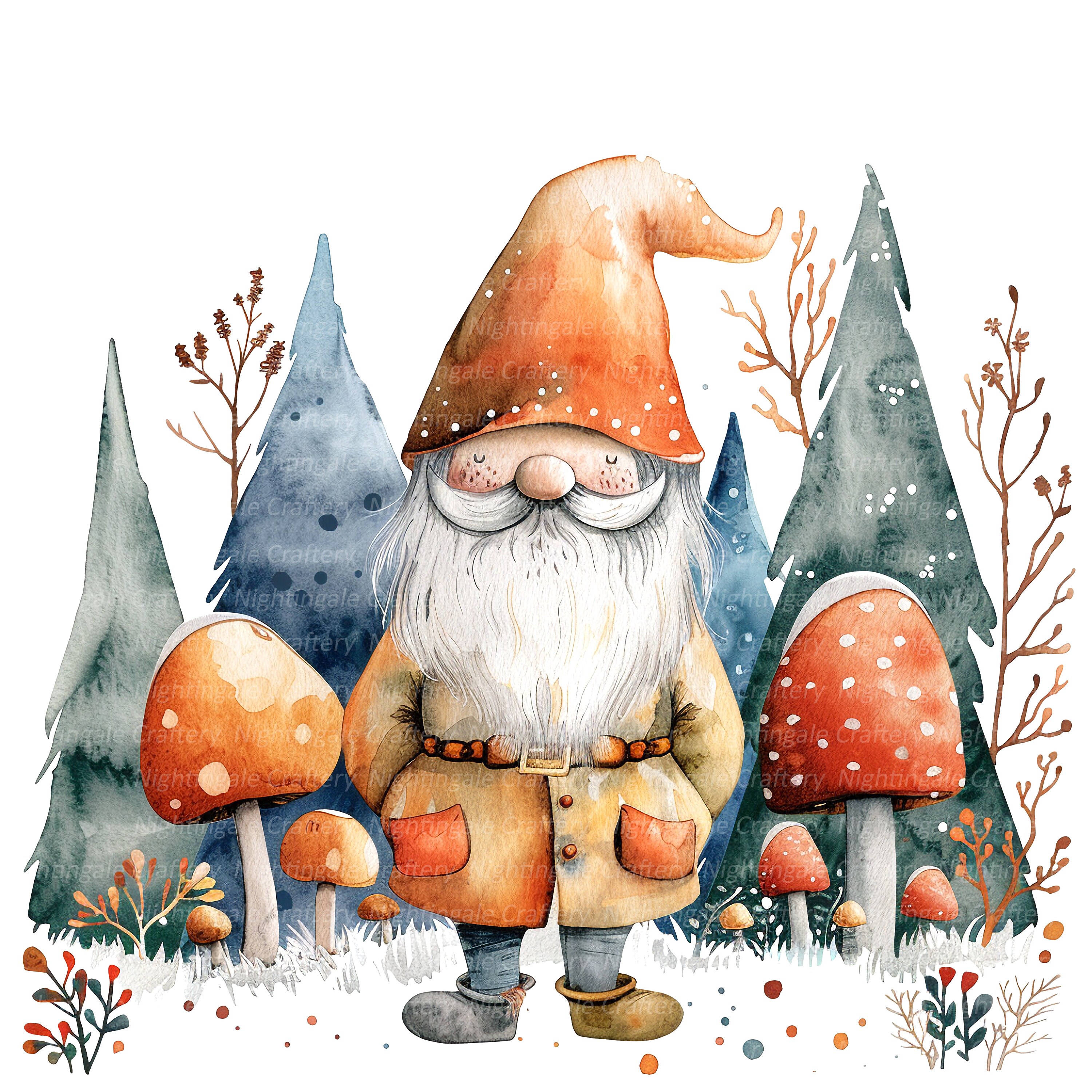 12 Whimsical Gnome Clipart, Enchanted Gnome, Printable Watercolor ...