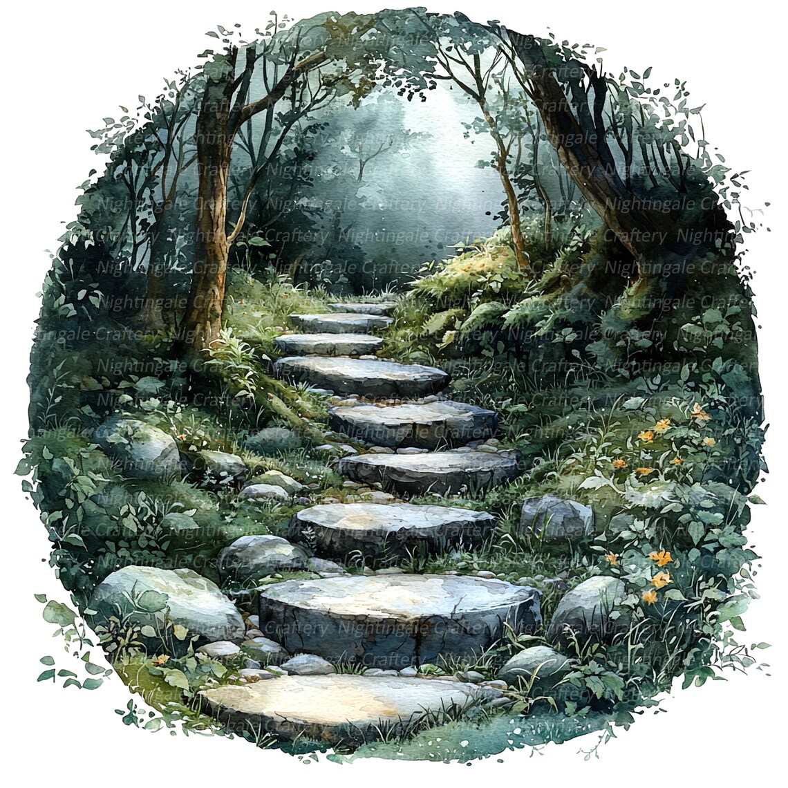 10 Enchanted Trail Clipart, Magic Forest, Printable Watercolor Clipart ...