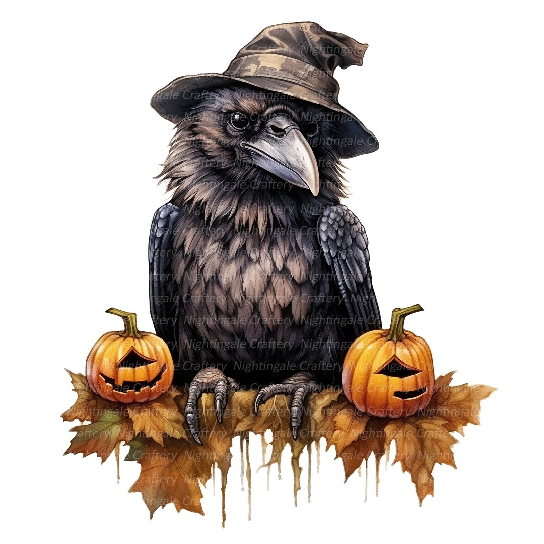 9 Common Raven Crow Clipart, Halloween Crow, Printable Watercolor ...