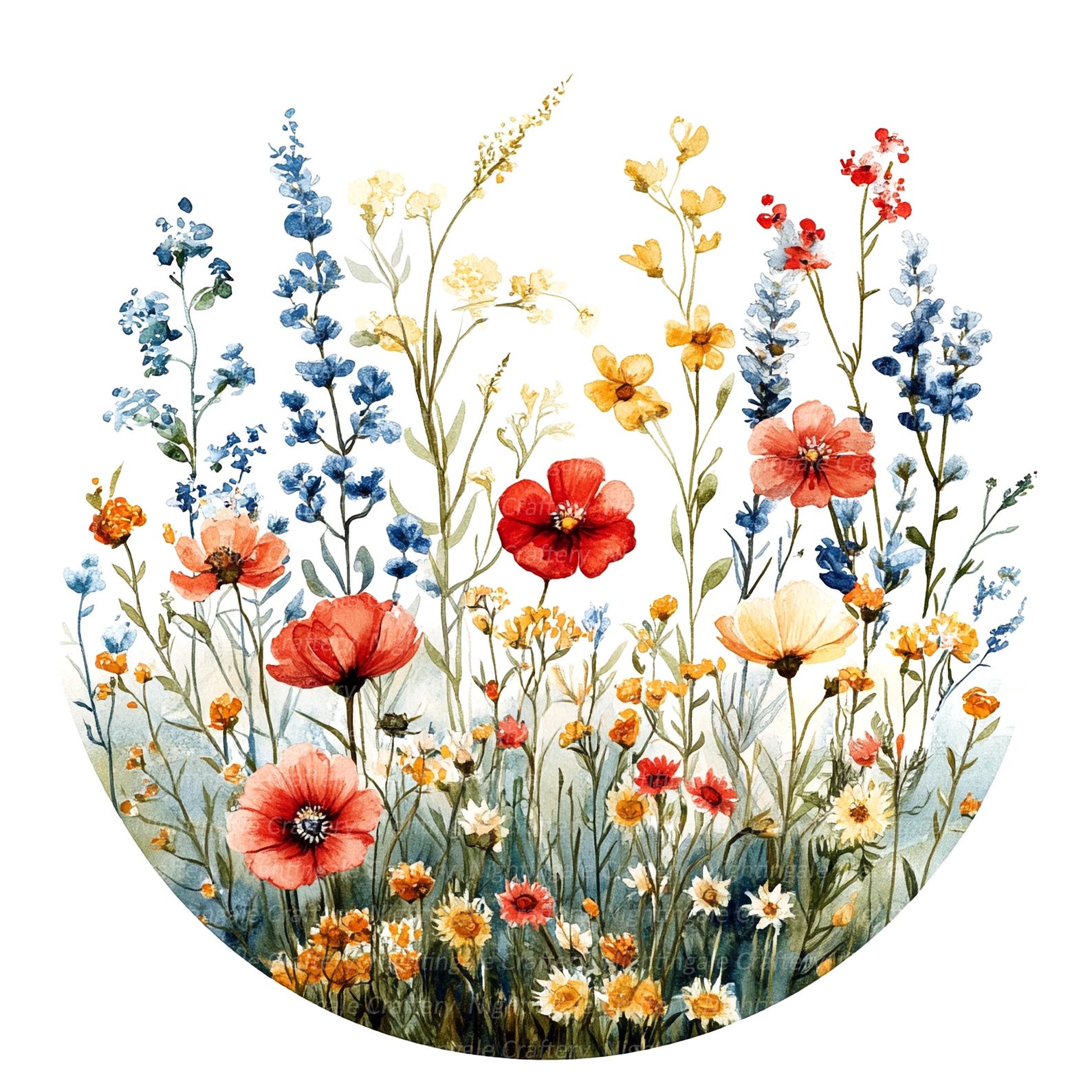 10 Wildflower Circular Decor Clipart, Flowers Wreath, Printable ...