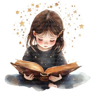 10 Girl and Magic Book Clipart, Fantasy Book, Printable Watercolor ...