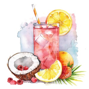 10 Beach Cocktails Clipart, Coconut Cocktails, Printable Watercolor ...