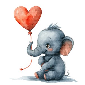 9 Elephant Balloon Clipart, Valentine Card, Printable Watercolor ...