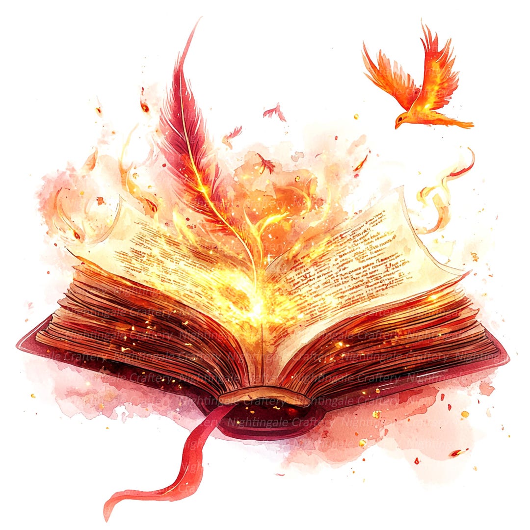 12 Enchanted Storybook, Magical Fiery Book Clipart, Printable ...