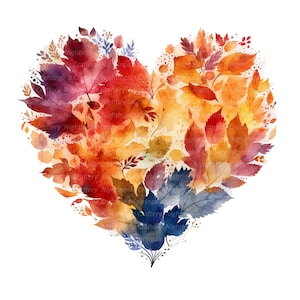 12 Autumn Leaves Heart Clipart, Fall Leaves Heart, Digital Clipart ...