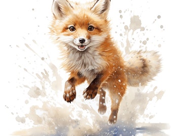 Fox in Historical Forest Clipart, Printable Watercolor Clipart, 14 High ...