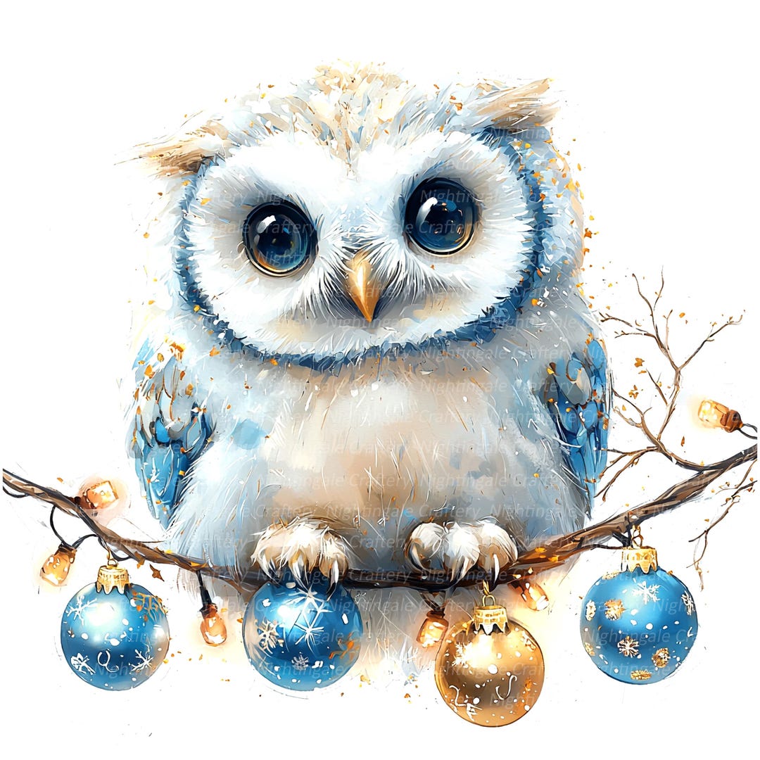10 Christmas Polar Owl Clipart, Christmas Card, Printable Watercolor ...