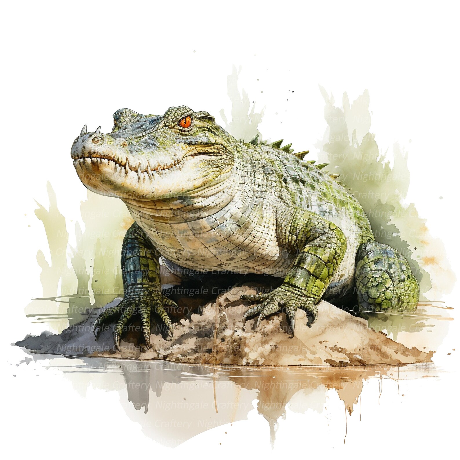 10 Crocodile Clipart, Crocodile in Swamp, Printable Watercolor Clipart ...