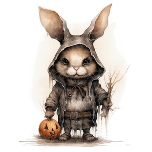 14 Halloween Bunny Clipart, Halloween Rabbit, Printable Watercolor ...