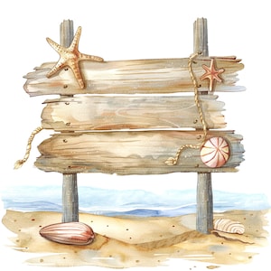 14 Wooden Sign Clipart, Beach Sign, Nautical, Printable Watercolor ...