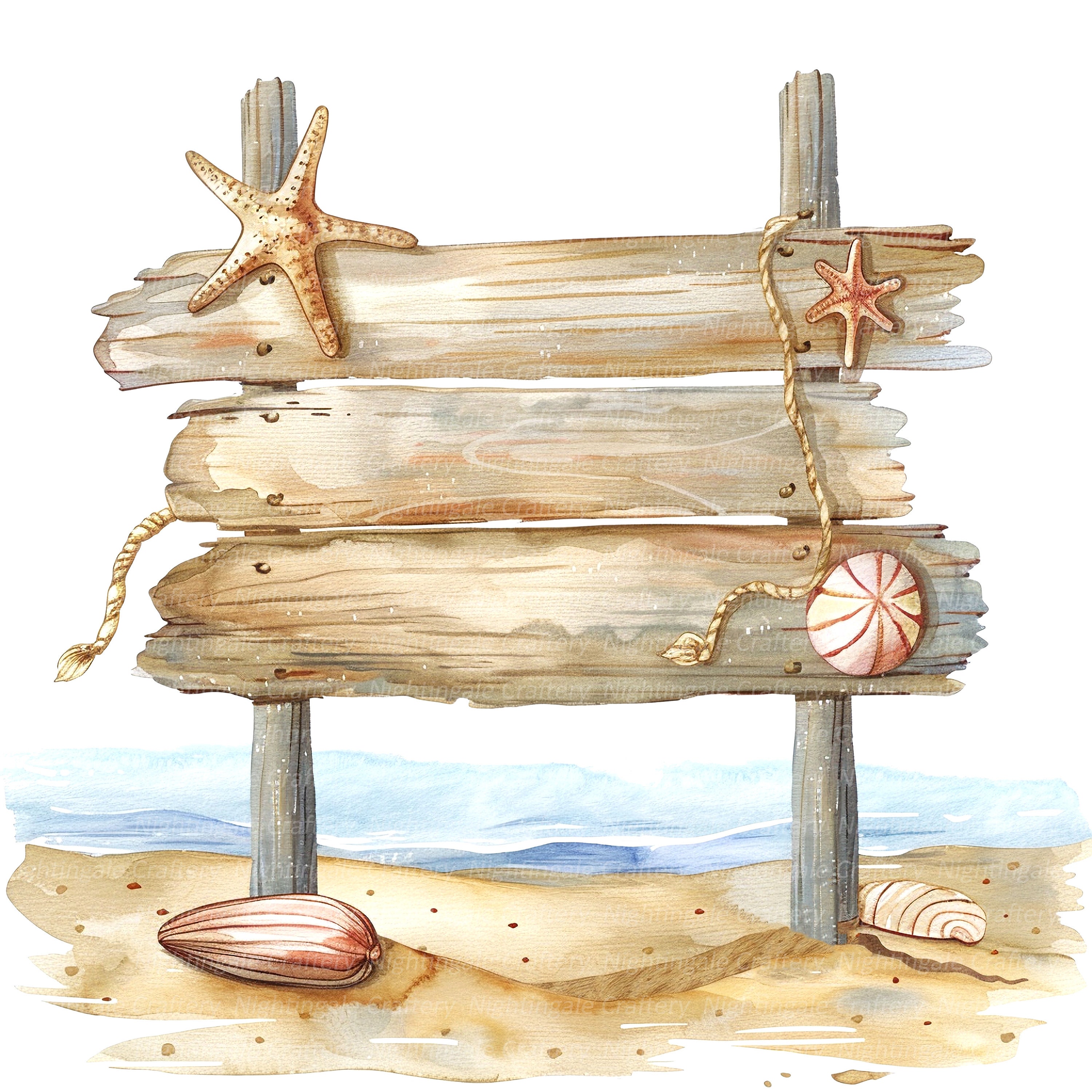 14 Wooden Sign Clipart, Beach Sign, Nautical, Printable Watercolor ...