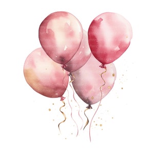 10 Party Balloons Clipart, Pink Balloons Clipart, Golden, Printable ...