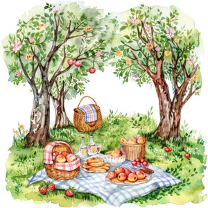 11 Spring Picnic Clipart, Picnic in Park, Printable Watercolor Clipart ...