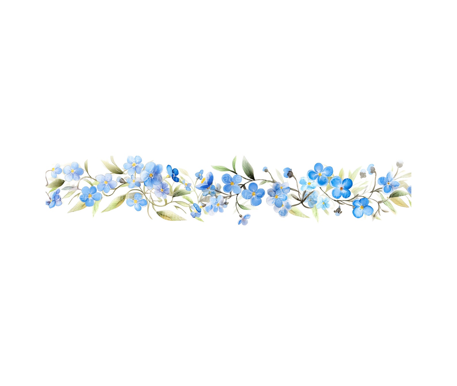 Floral Border, Forget Me Not Border, Digital Clipart, Watercolor ...
