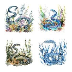 16 Water Snake Clipart, Sublimation Sea Snake, Printable Watercolor ...