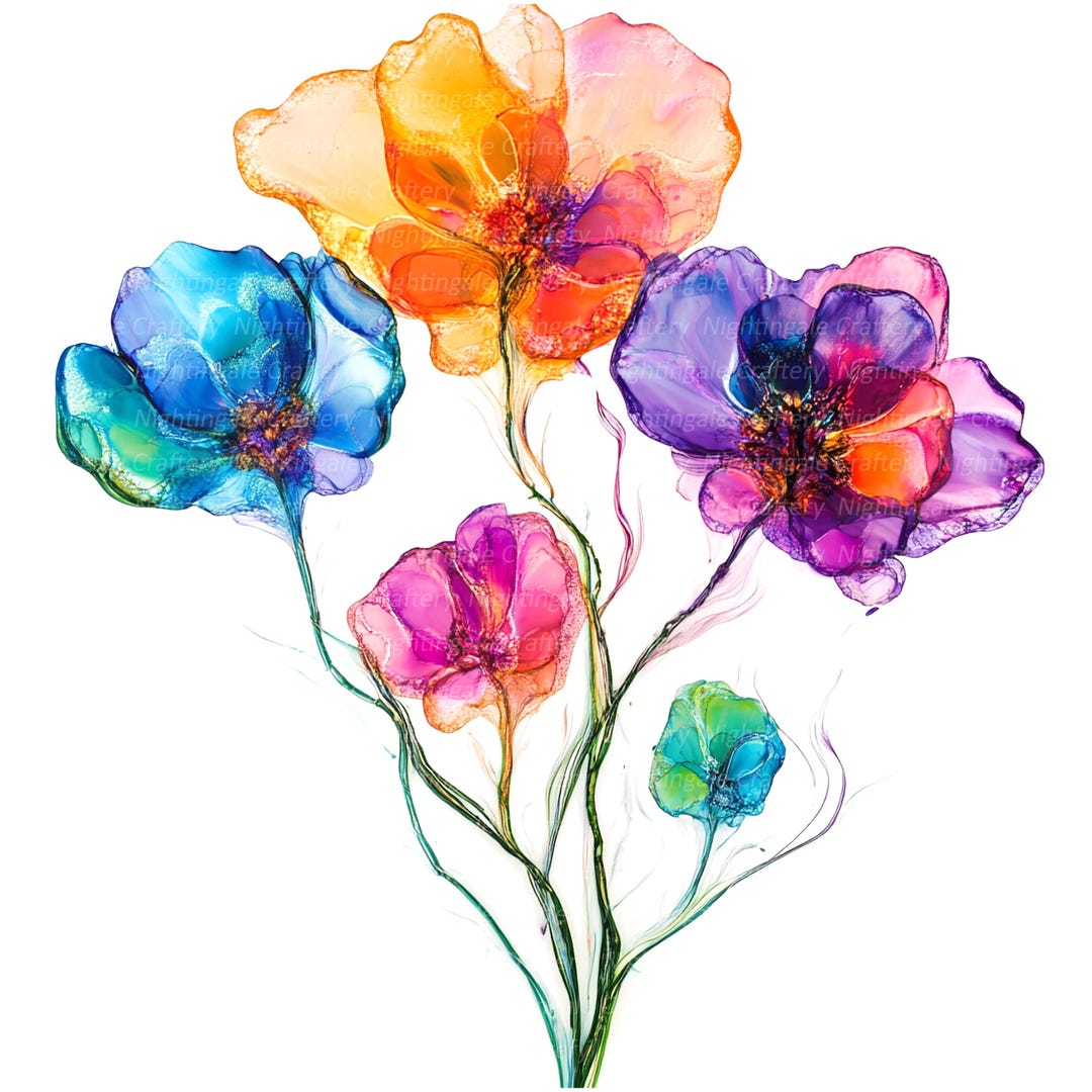 9 Mesmerizing Flowers Clipart, Floral Wall Art, Printable Watercolor ...