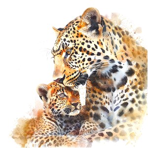 9 Leopard and Baby Leopard Clipart, Printable Watercolor Clipart, High ...