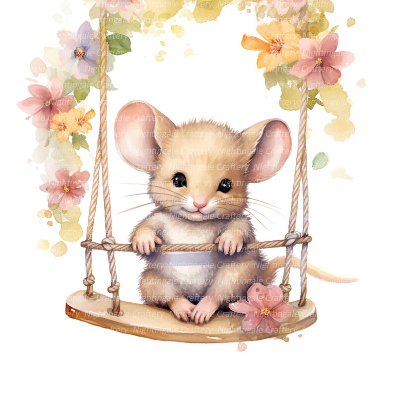 Baby Mouse Swing Clipart Printable Watercolor Clipart 10 - Etsy