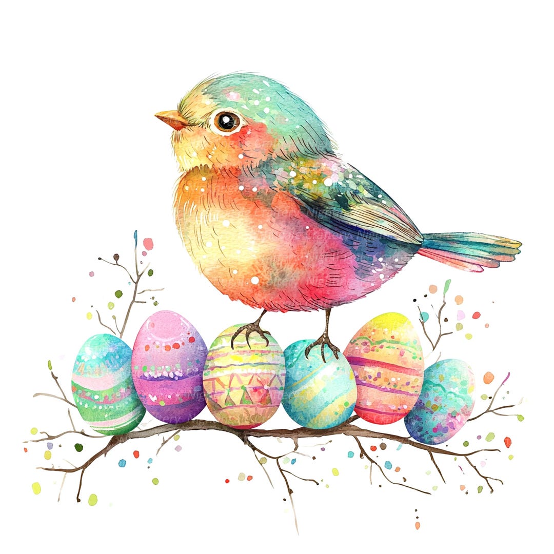 14 Whimsical Birds Easter Clipart, Easter Eggs Clipart, Printable ...