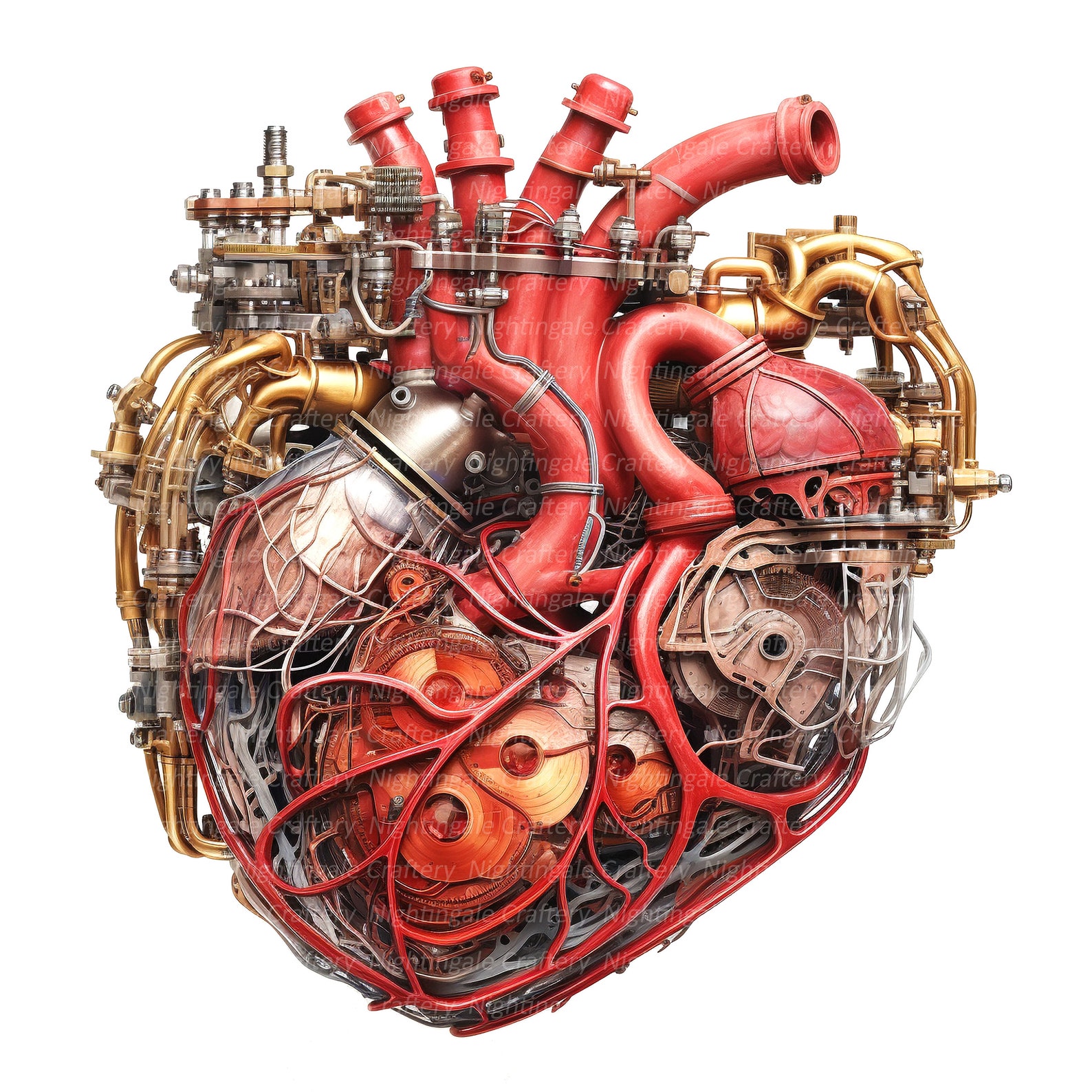 12 Artifical Human Heart Clipart, Steampunk, Printable Watercolor ...