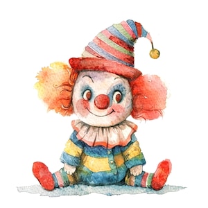 12 Funny Clown Clipart, Watercolor Clown, Printable Watercolor Clipart ...