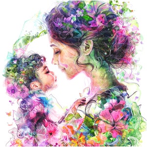 10 Floral Mother and Child Clipart, Mother's Day, Printable Watercolor ...