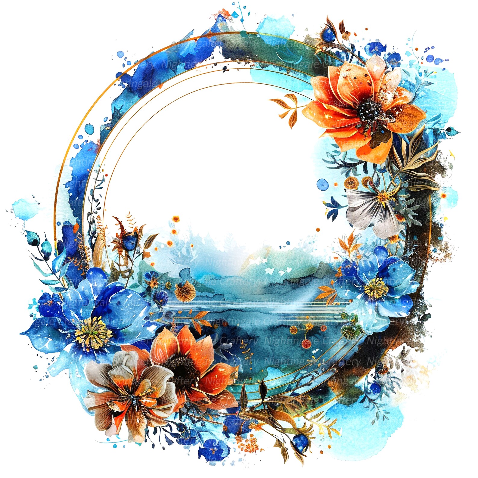 9 Floral Decor Circle, Florals, Digital Clipart, Watercolor Clipart ...