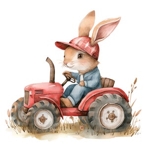 10 Bunny With Tractor Clipart, Bunny Farmer, Printable Watercolor ...