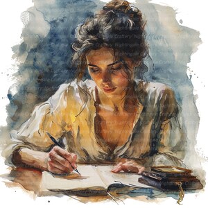 10 Woman Writing Clipart Set 2, Writer Clipart, Printable Watercolor ...