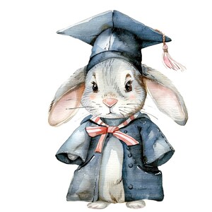 13 Graduation Bunny Clipart, Rabbit Clipart, Printable Watercolor ...