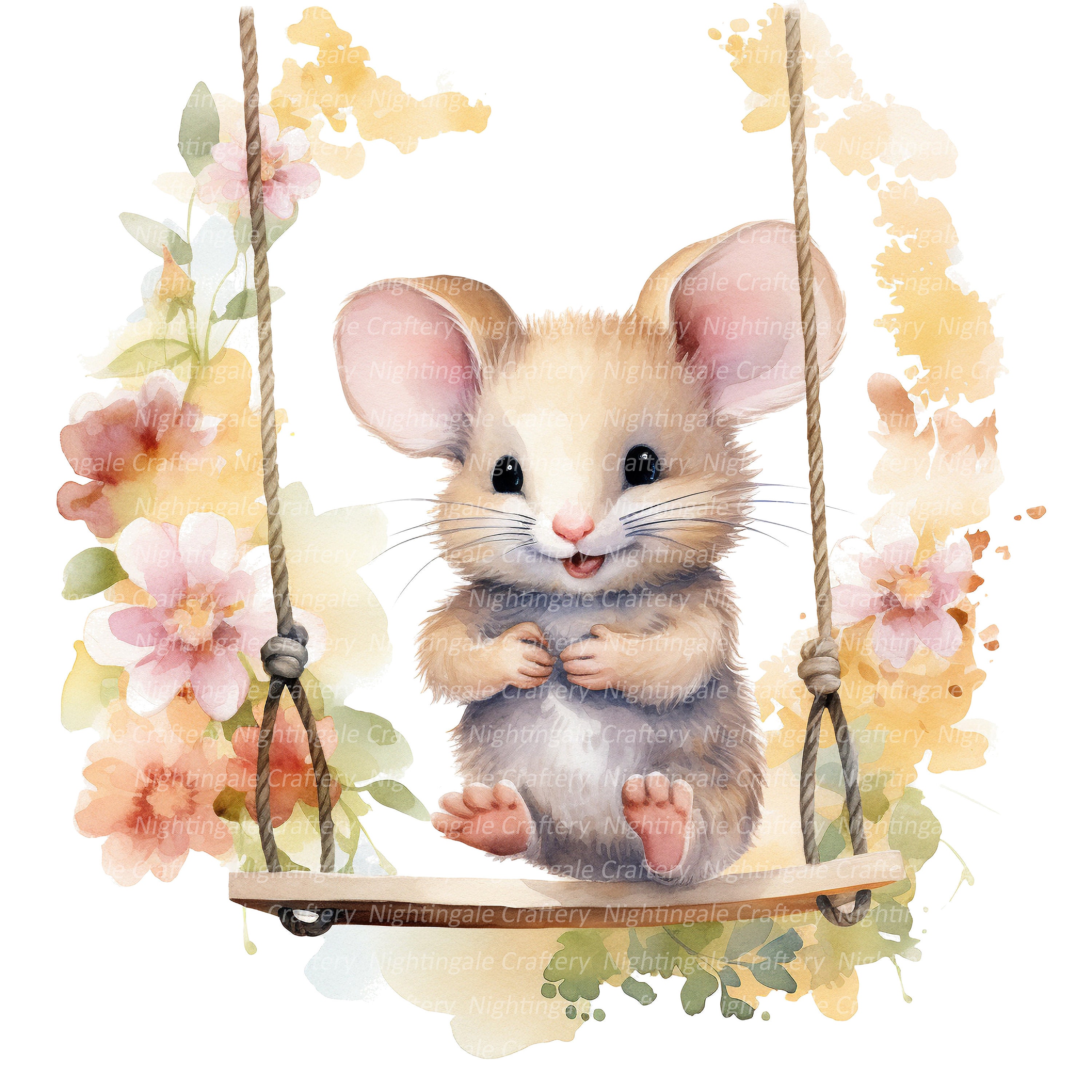 Baby Mouse Swing Clipart Printable Watercolor Clipart 10 - Etsy