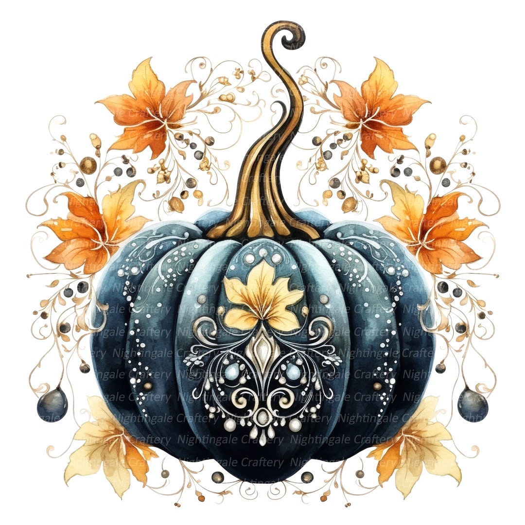 12 Dark Boho Pumpkin Clipart, Halloween, Printable Watercolor Clipart ...