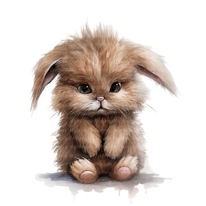 Grumpy Bunny Clipart, Fluffy Rabbit Clipart, Printable Watercolor ...