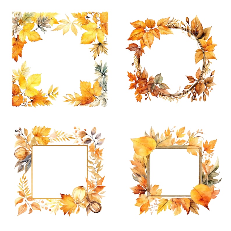 20 Autumn Leaves Frames Clipart, Frame Borders Clipart, Printable ...