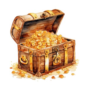 10 Treasure Chest Clipart, Pirate Chest, Printable Watercolor Clipart ...