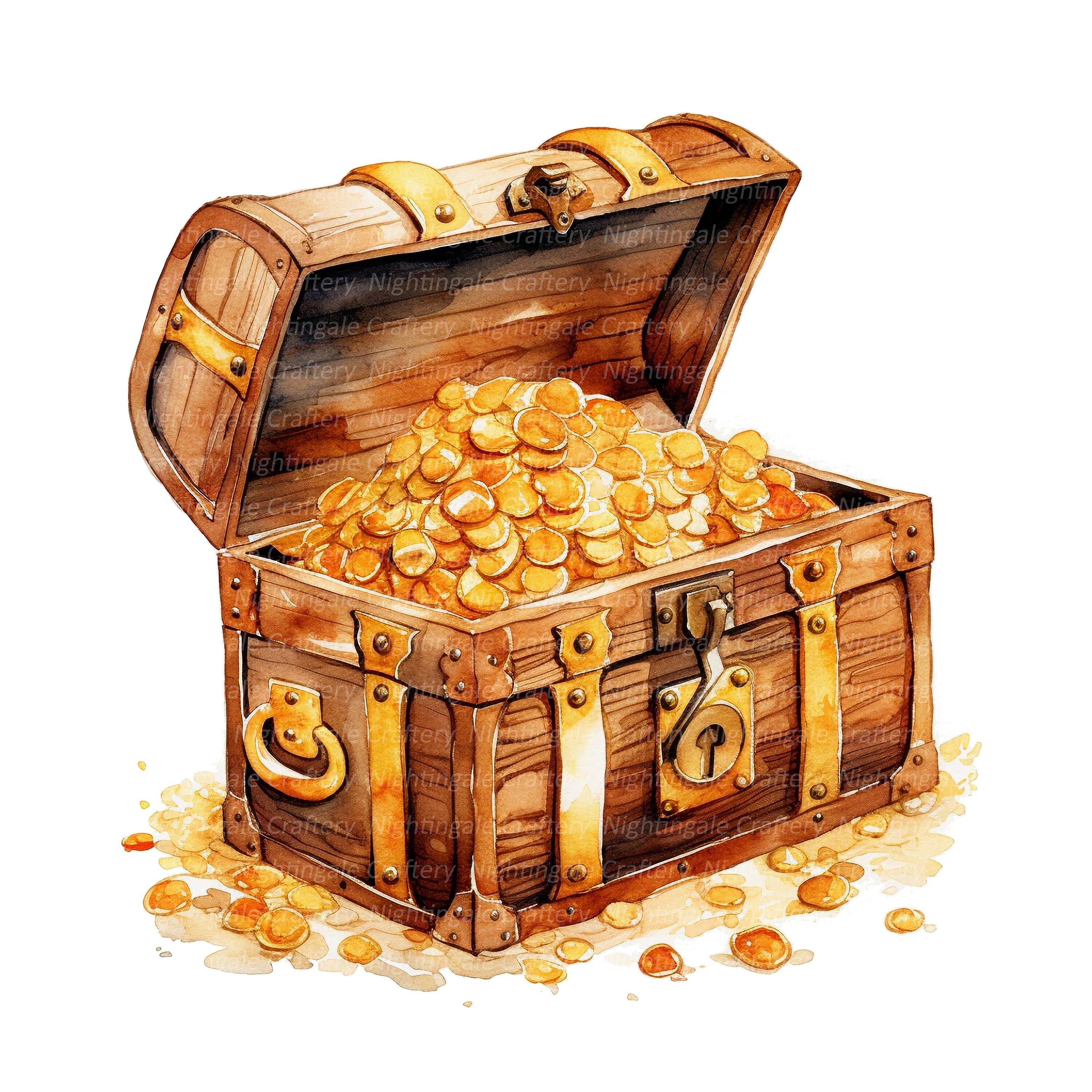 10 Treasure Chest Clipart, Pirate Chest, Printable Watercolor Clipart ...