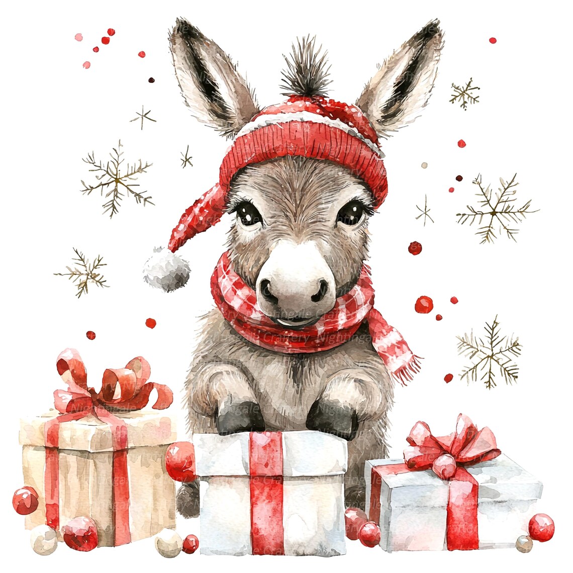 10 Christmas Donkey Clipart, Festive Donkey, Printable Watercolor ...