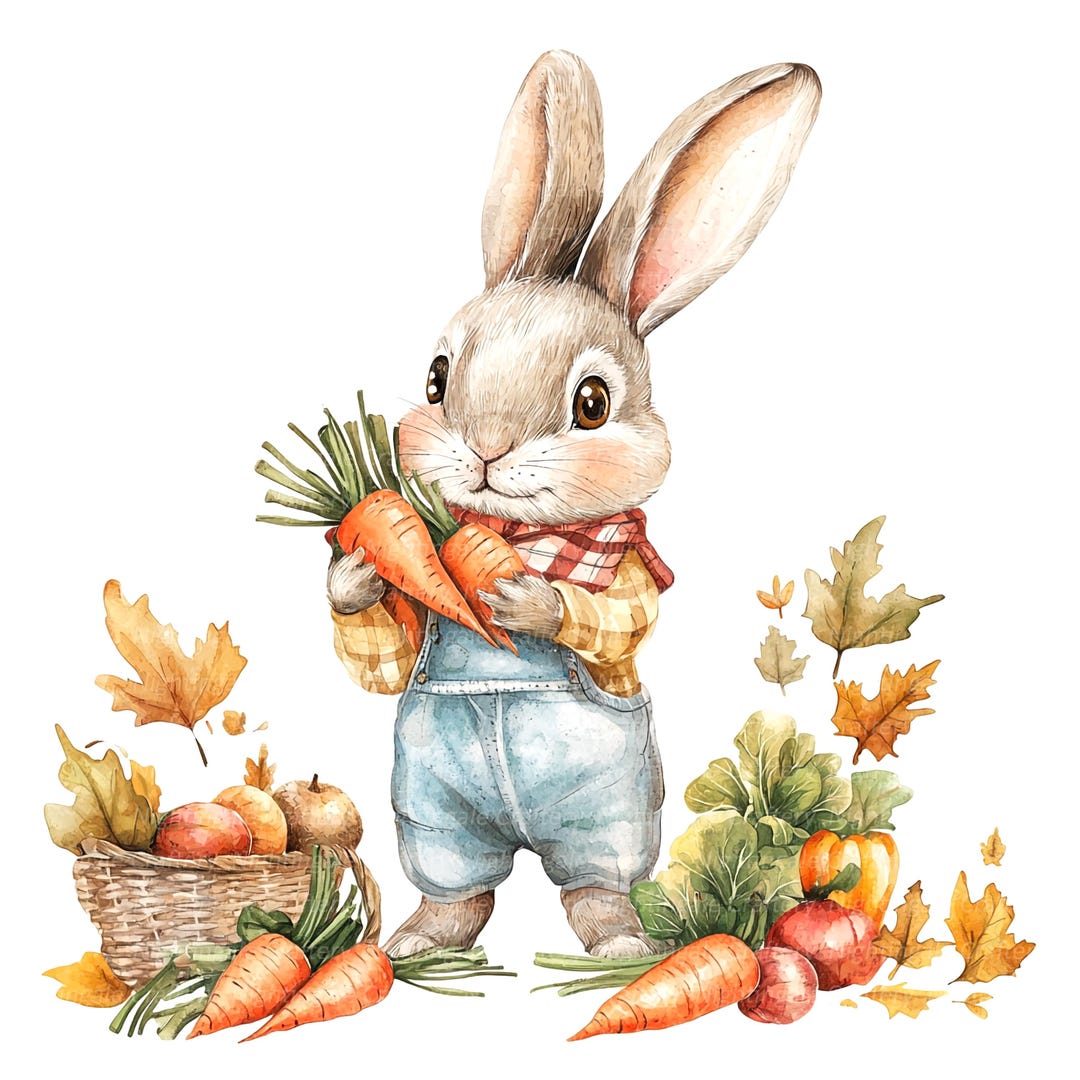 12 Harvester Bunny Clipart, Thanksgiving, Printable Watercolor Clipart ...