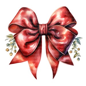 10 Christmas Bow Clipart, Red Bows, Printable Watercolor Clipart, High ...