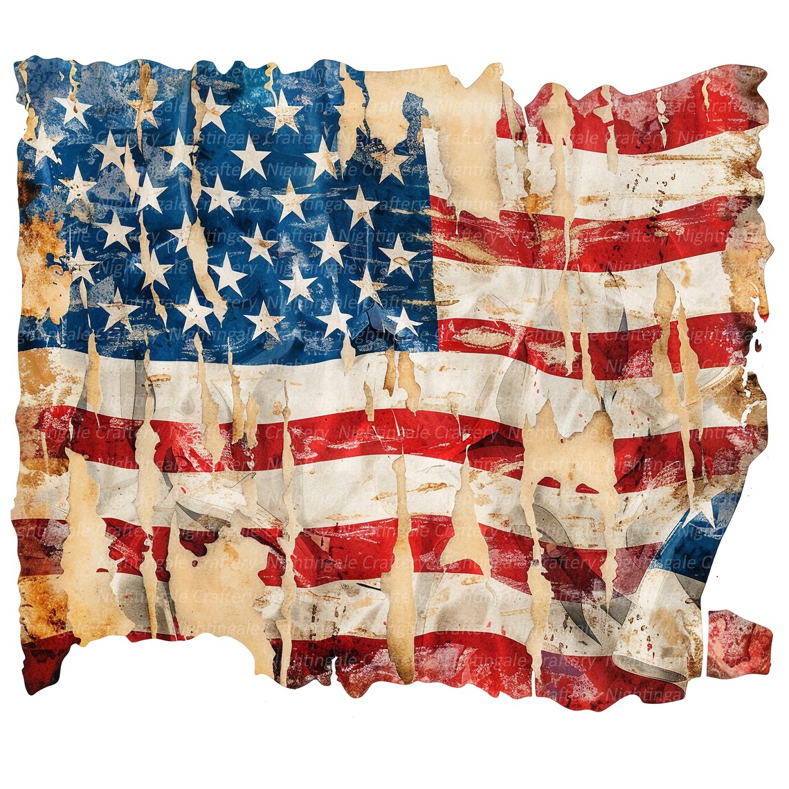 12 Distressed USA Flag Clipart, Torn USA Flag, Printable Watercolor ...