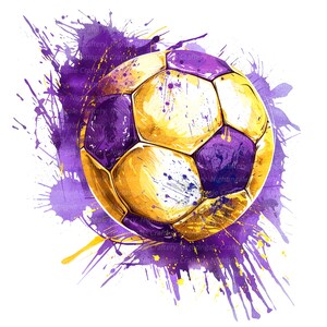 10 Golden Soccer Ball Clipart, Soccer Sublimation, Printable Watercolor ...