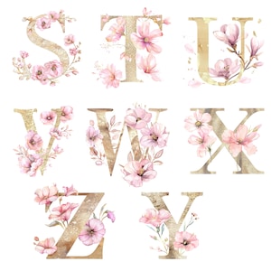 Floral Alphabet Clipart, 26 Golden Letters, Digital Clipart, Watercolor ...