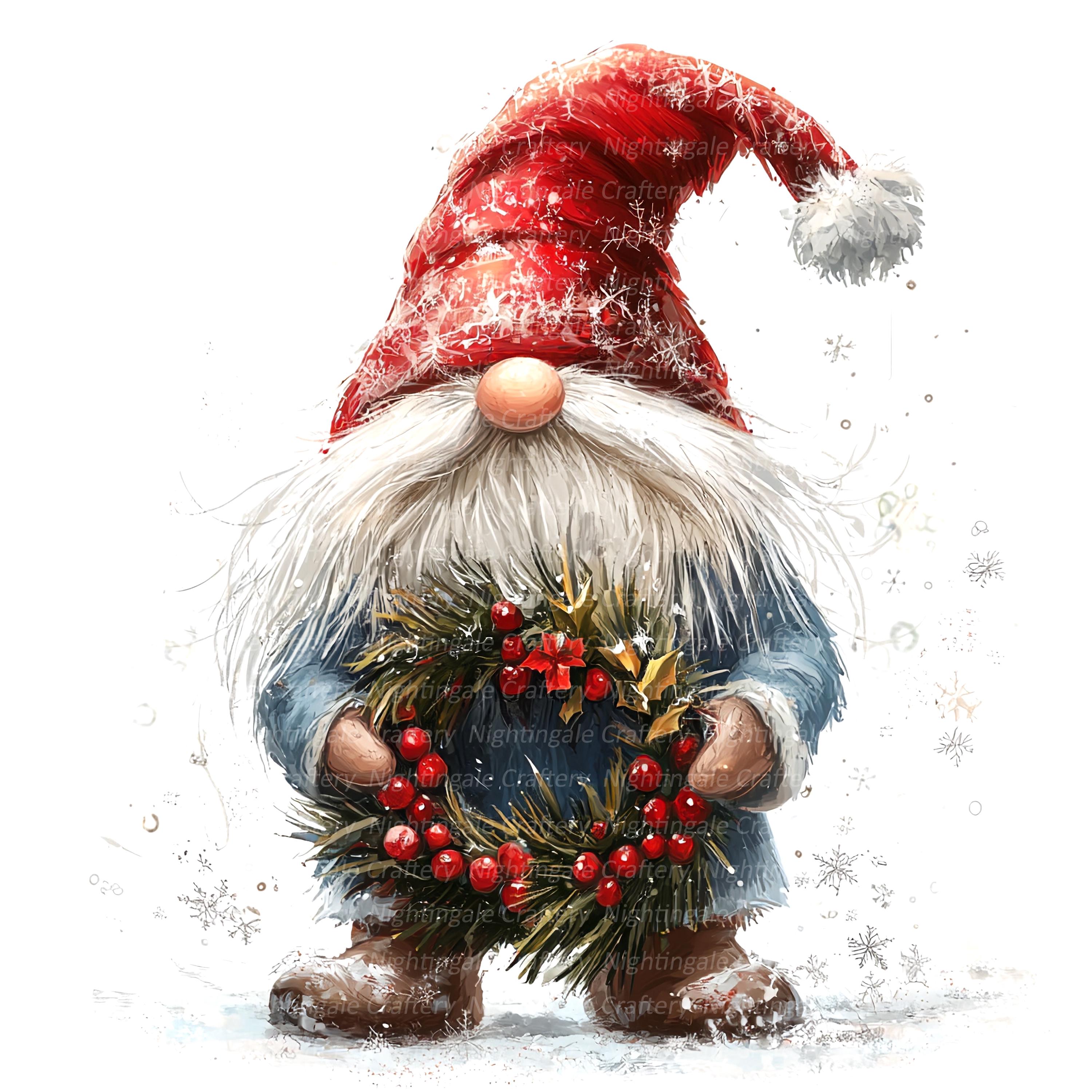 12 Festive Gnome Set 2, Christmas Gnome Clipart, Printable Watercolor ...