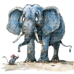 10 Elephant and Mouse Clipart, Cartoon Elephant, Printable Watercolor ...