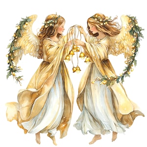 12 Angels and Bells Clipart, Christmas Angel Clipart, Digital Clipart ...