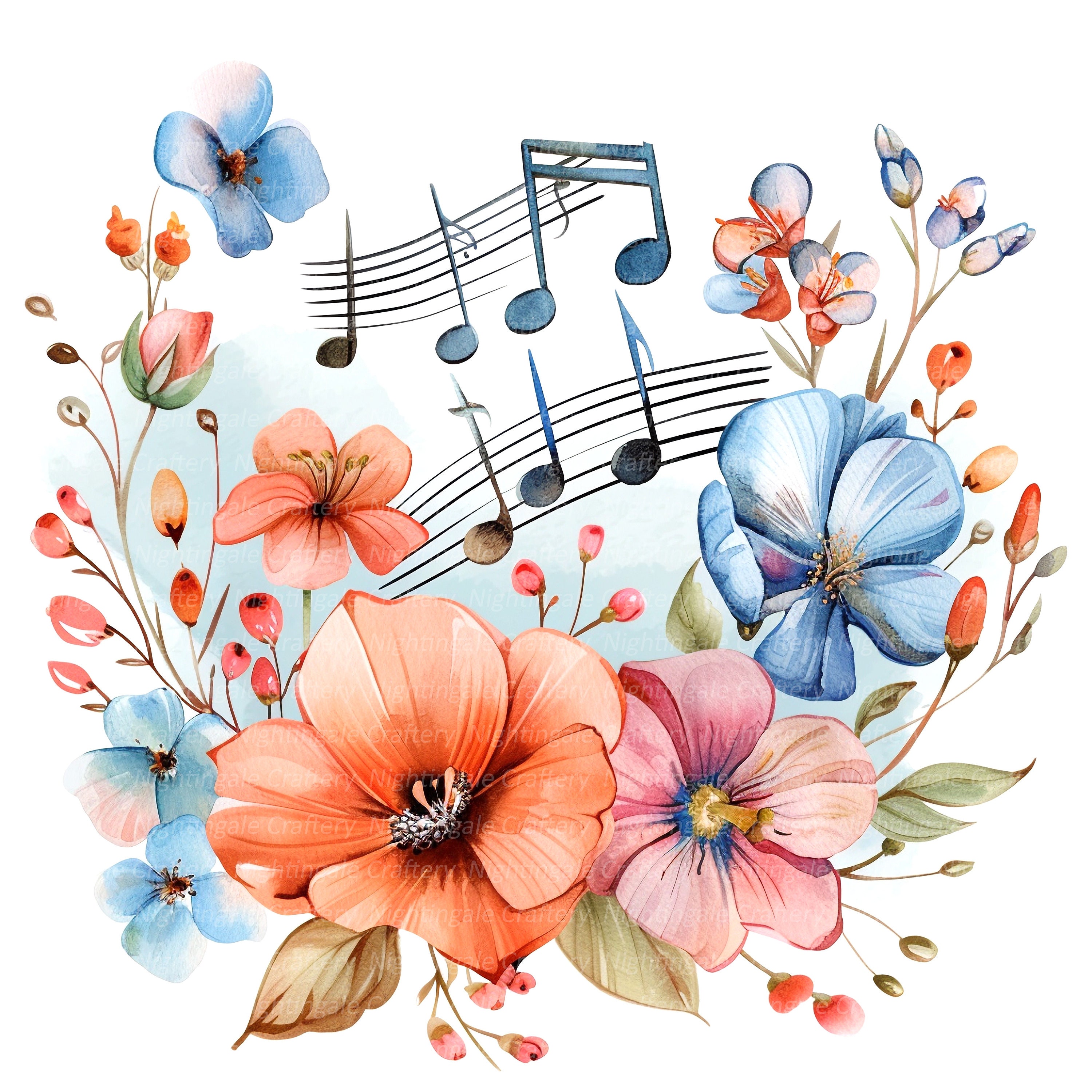 12 Floral Music Notes Clipart, Music Clipart, Printable Watercolor ...