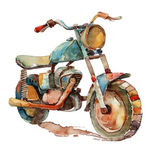 16 Cartoon Motorcycle Clipart, Motorbike Clipart, Printable Watercolor ...